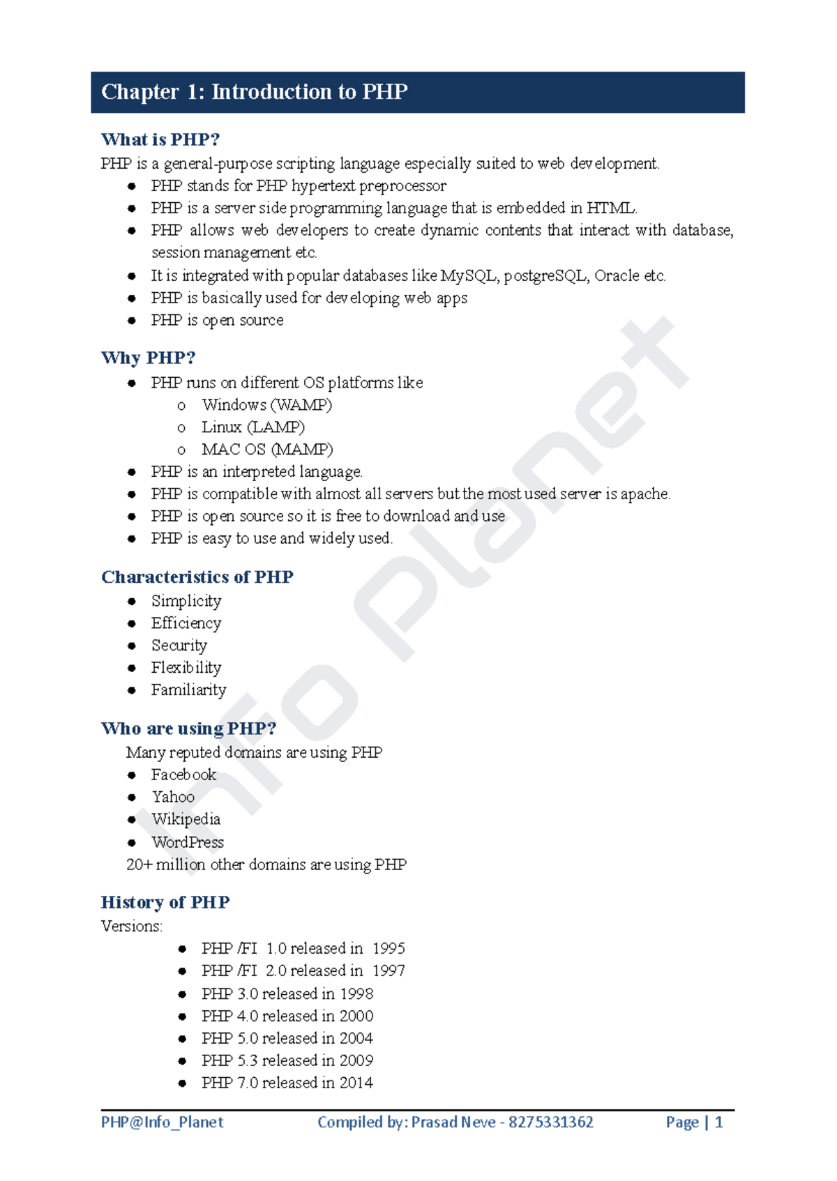 WBP notes info free - Info Planet Chapter 1: Introduction to PHP What ...