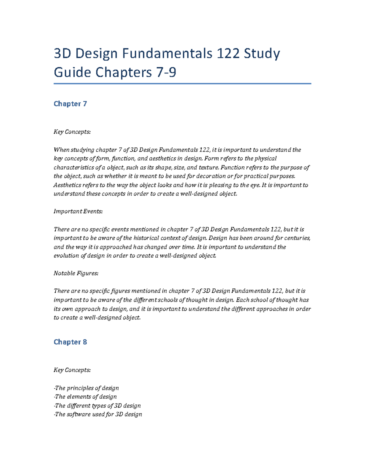 3D Design Fundamentals 122 Study Guide Chapters 7-9 - 3D Design ...