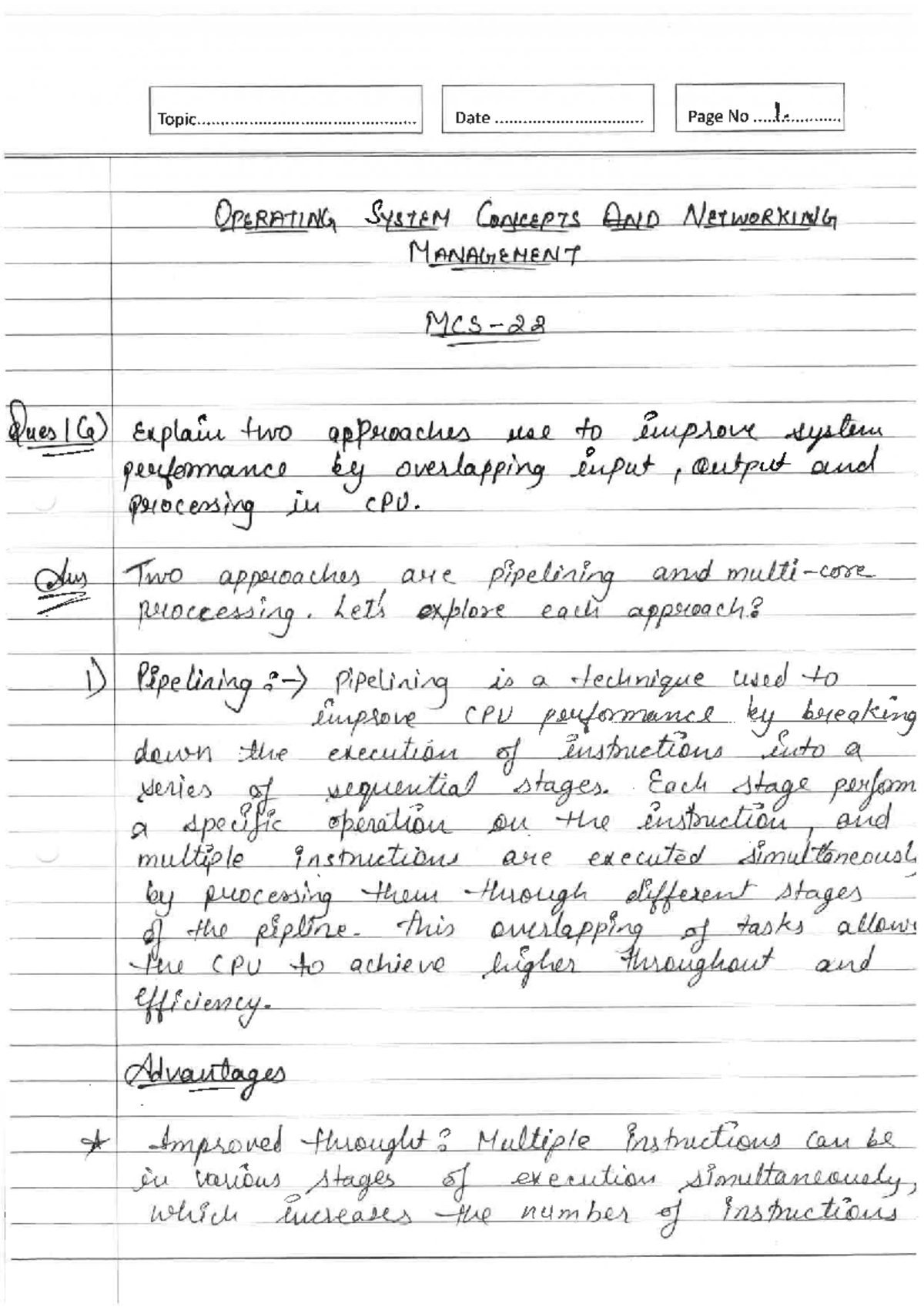 MCS-22 - Assignment - Topic Date Page No 1. OPERATING SYSTEM CONCEPTS AND NETWORKING MANAGEMENT ...