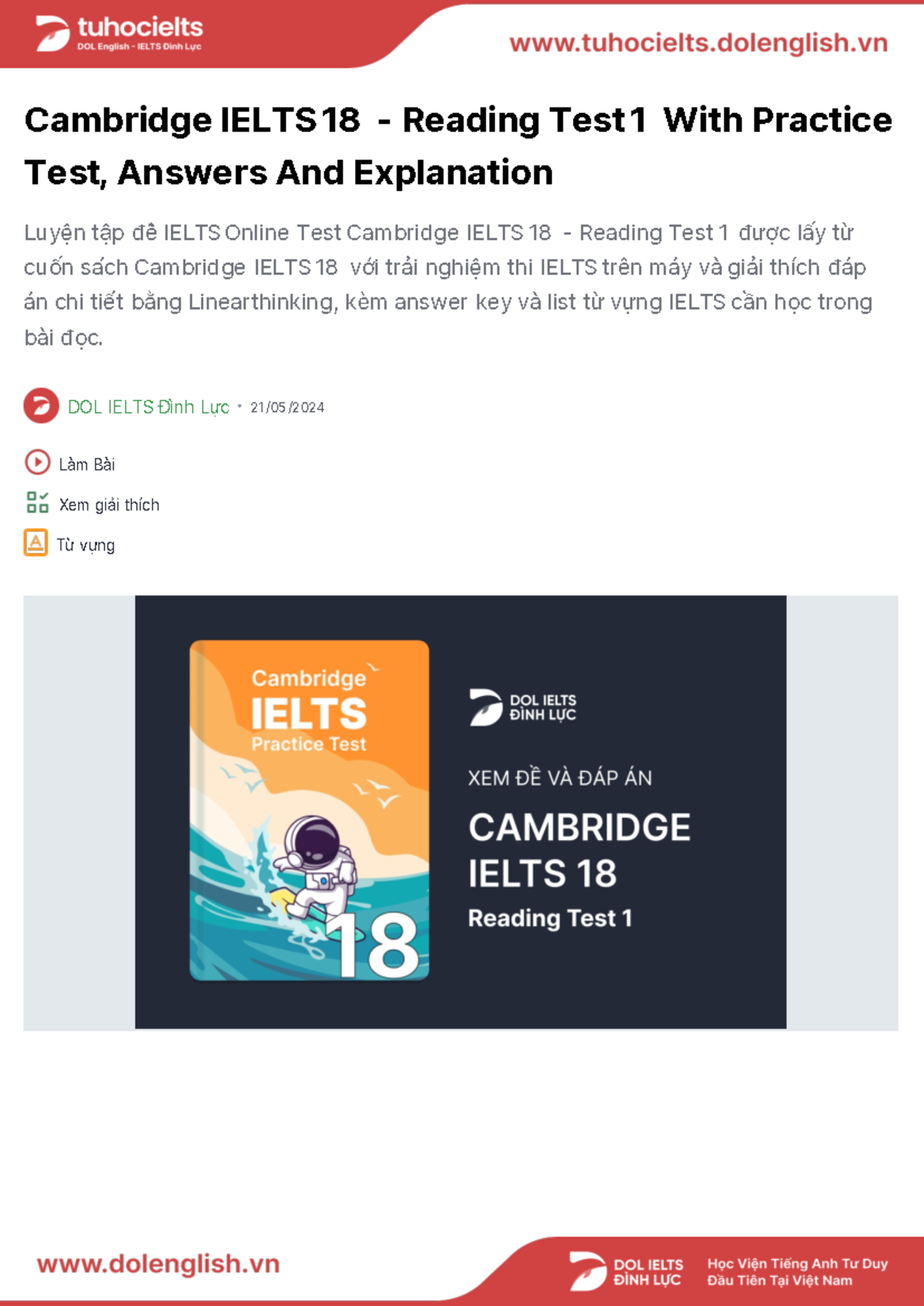 CAM 18 - Reading Test 1 - DOL IELTS Đình Lực Cambridge IELTS 18 ...