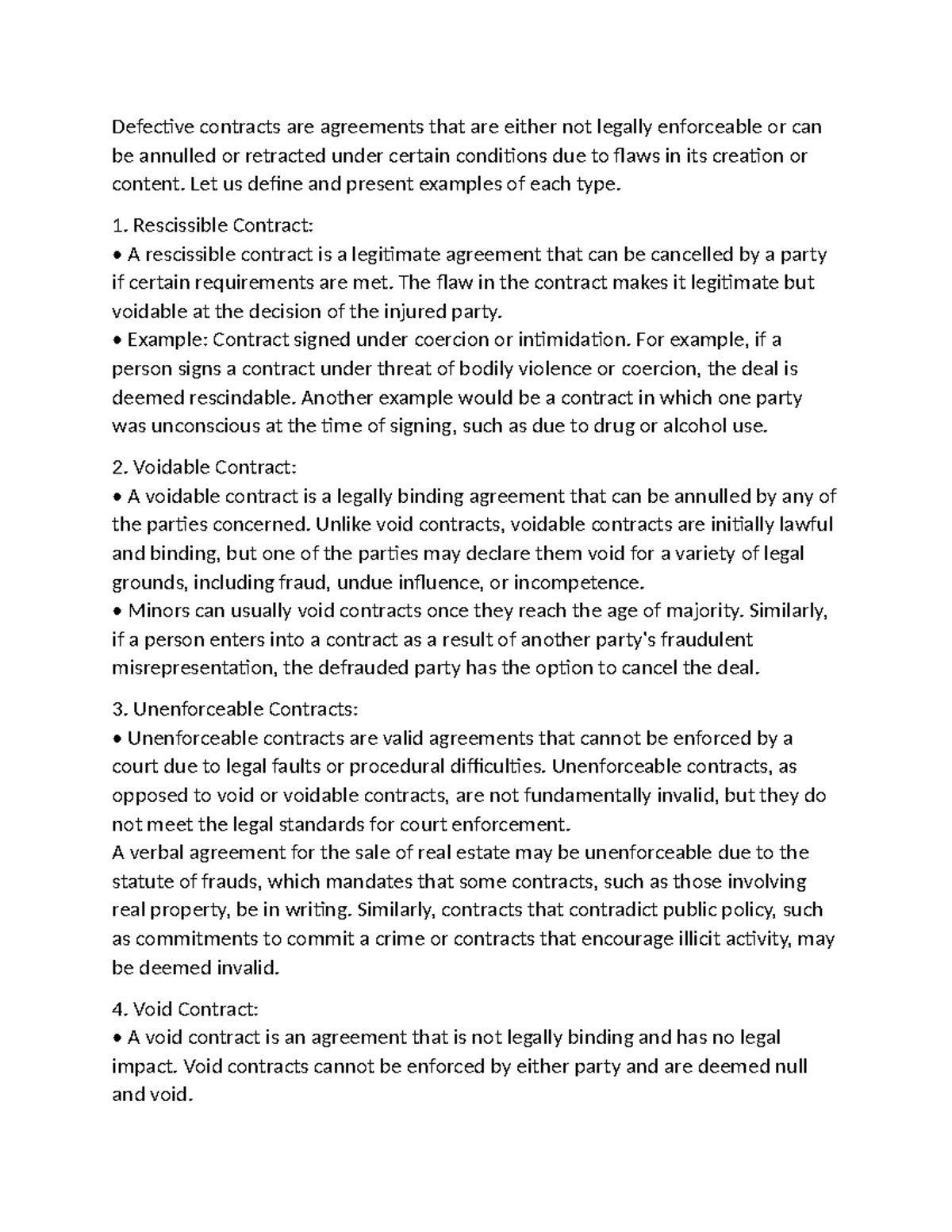 Galido Oblicon - Defective contracts are agreements that are either not ...