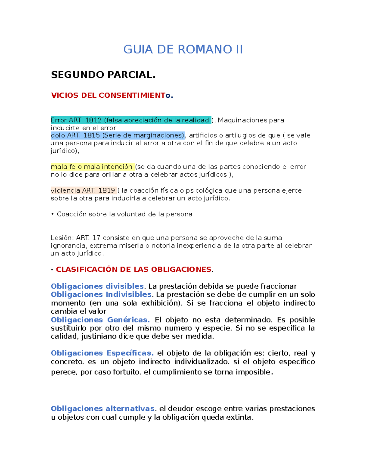 GUIA DE Romano II - GUIA DE EXAMEN - GUIA DE ROMANO II SEGUNDO PARCIAL ...