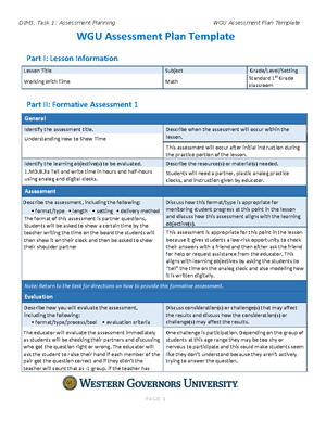D093 Task1 Assessment Plan - WGU Assessment Plan Template Part I: Lesson Information Lesson ...