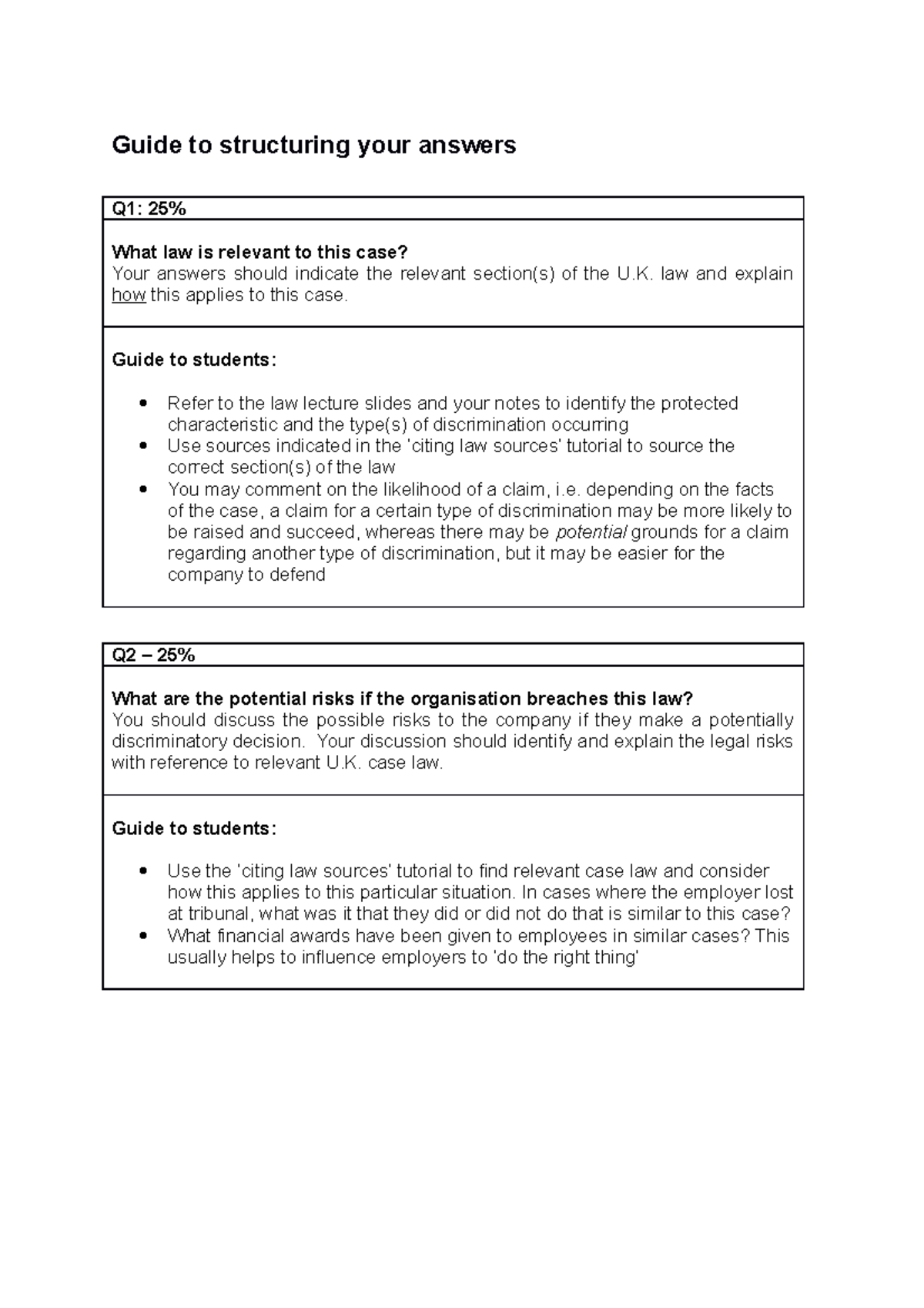 Case study structuring your answers Jan-2020 - UMPCXU-15-M - UWE - Studocu