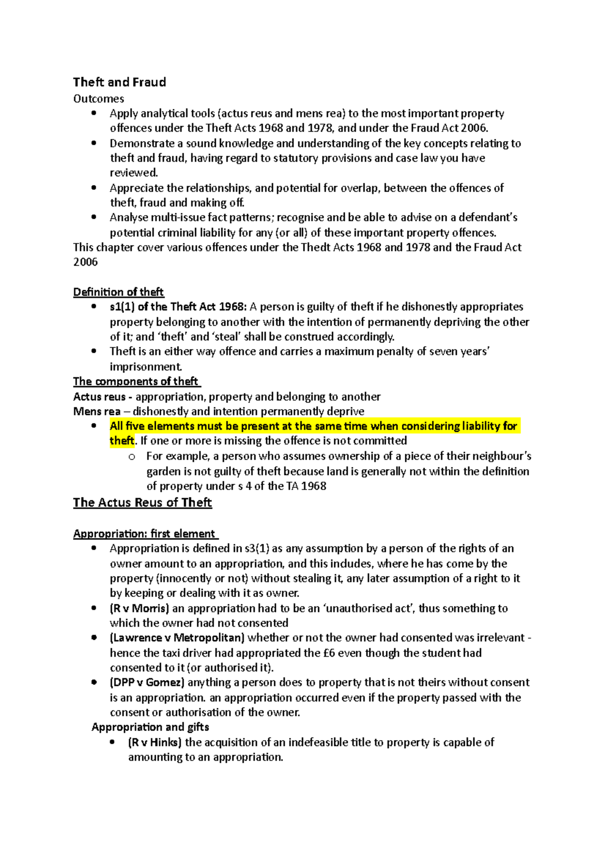 (5)Theft and Fraud - notes - Theft and Fraud Outcomes Apply analytical ...