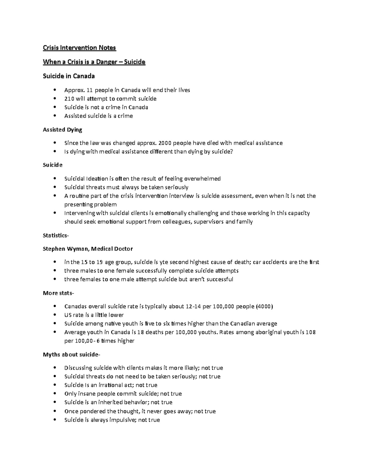 Suicide Lecture Notes - Crisis Intervention Notes When a Crisis is a ...