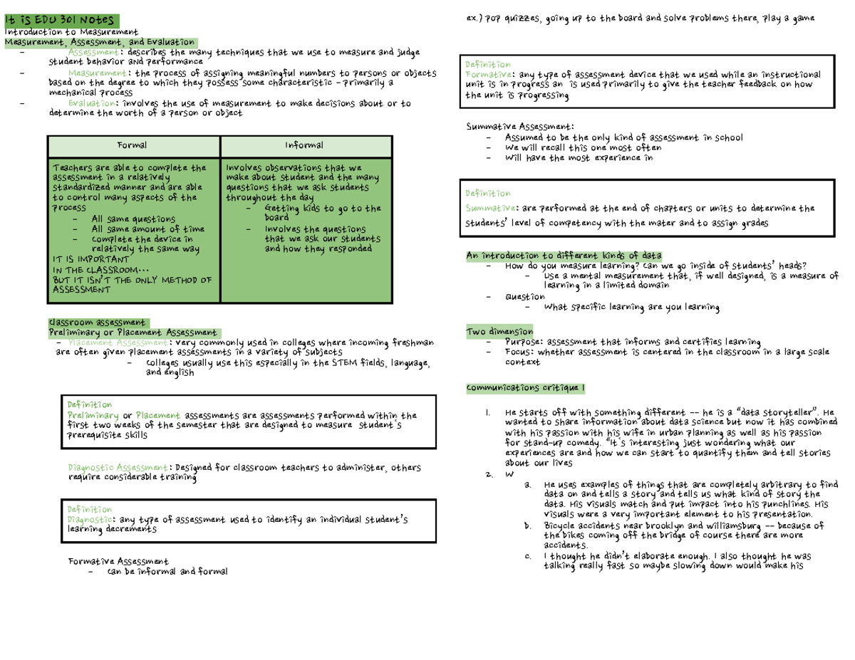 EDU 301 Notes - Prof. Flavin - Fall 2021 - It is EDU 301 Notes ...