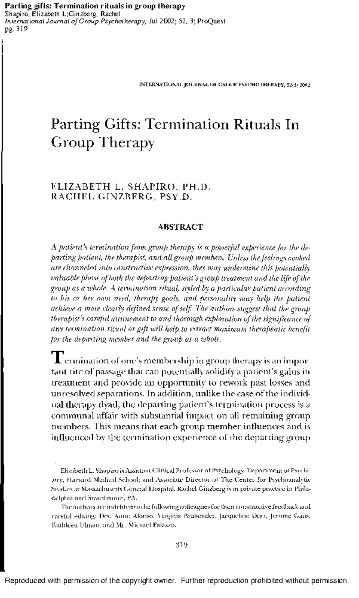 Termination Rituals in Group Therapy - Línguas e Humanidades - Parting ...