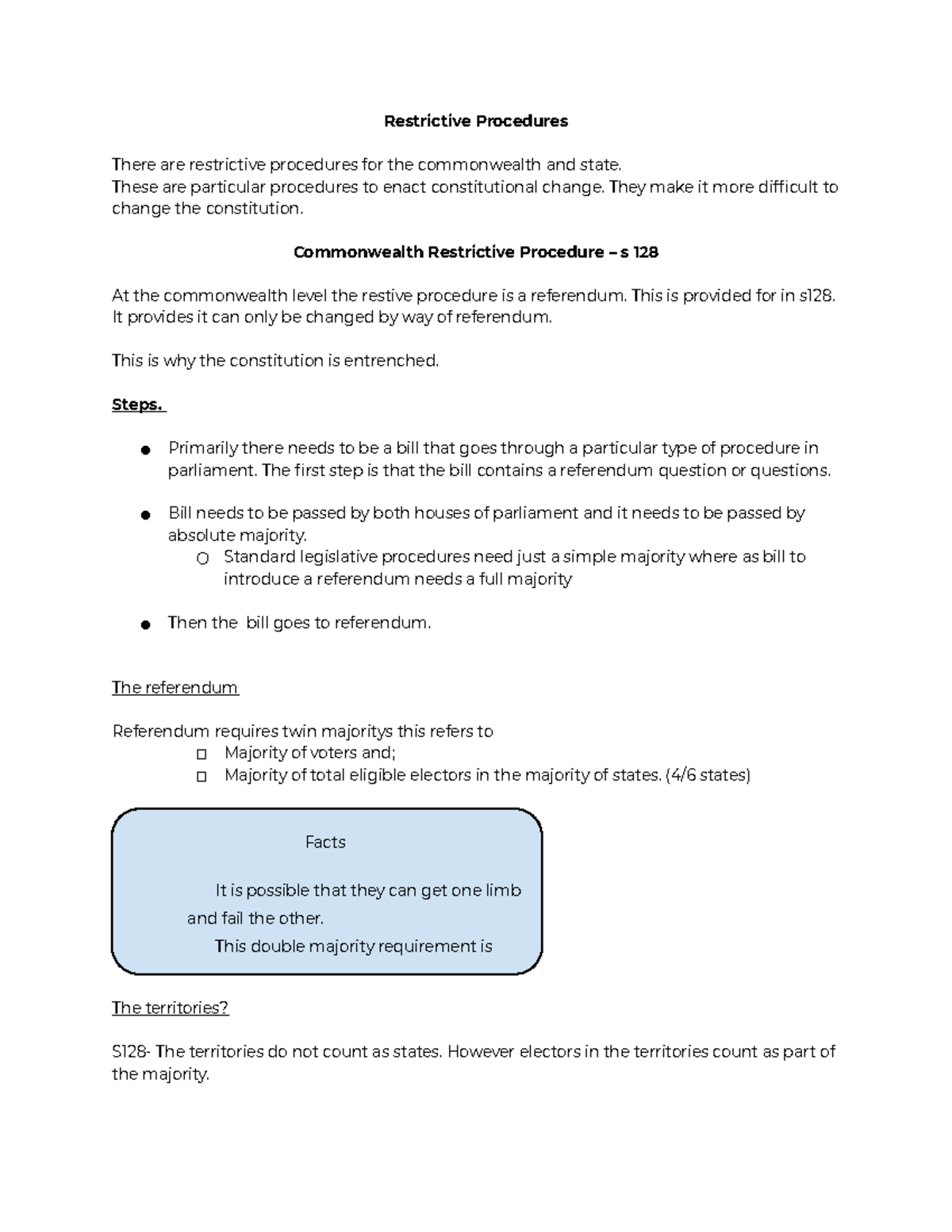 Restrictive Procedures notes - Restrictive Procedures There are ...