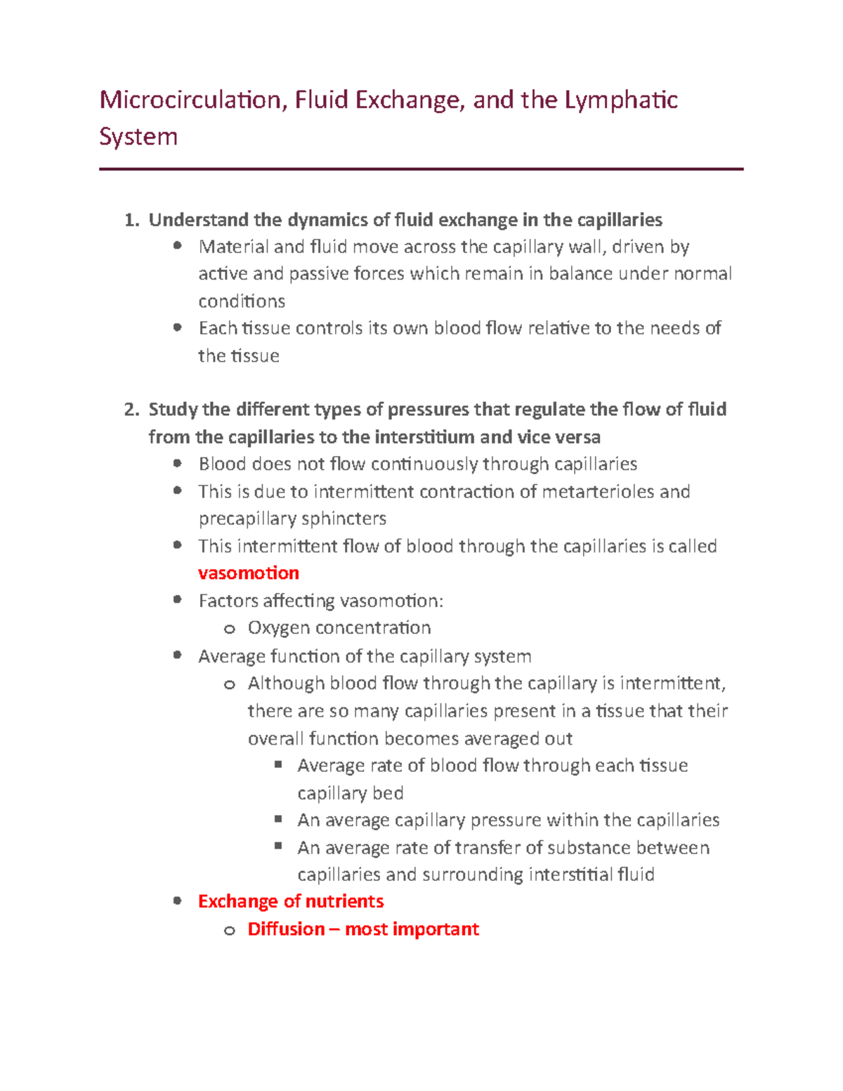 Microcirculation, Fluid Exchange, and the Lymphatic System ...