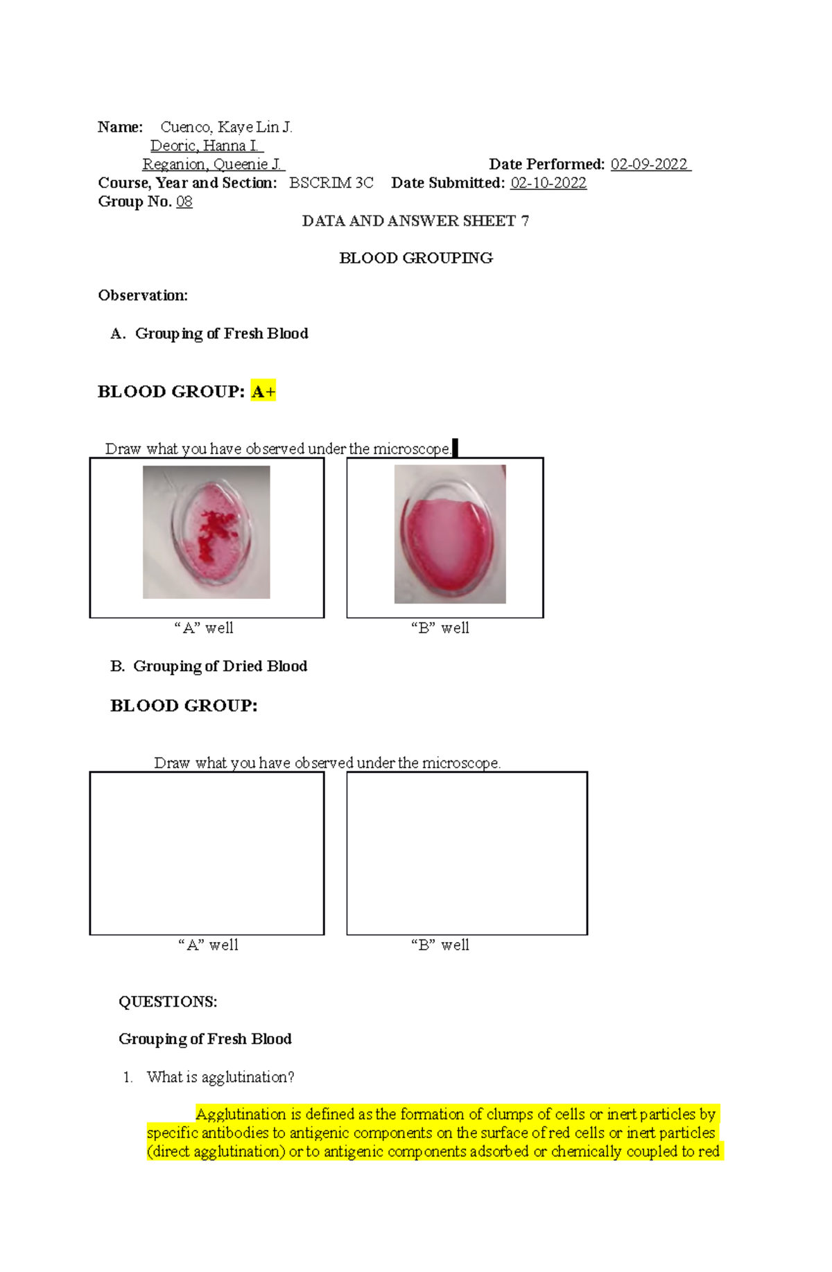 Experiment 7 Data Sheet Chemistry Laboratory - Name: A Cuenco, Kaye Lin ...