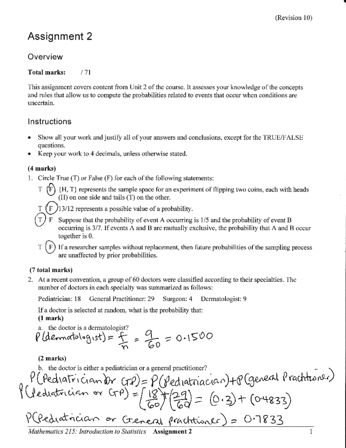 Statistics Assignment 2 - Math 215 - Studocu