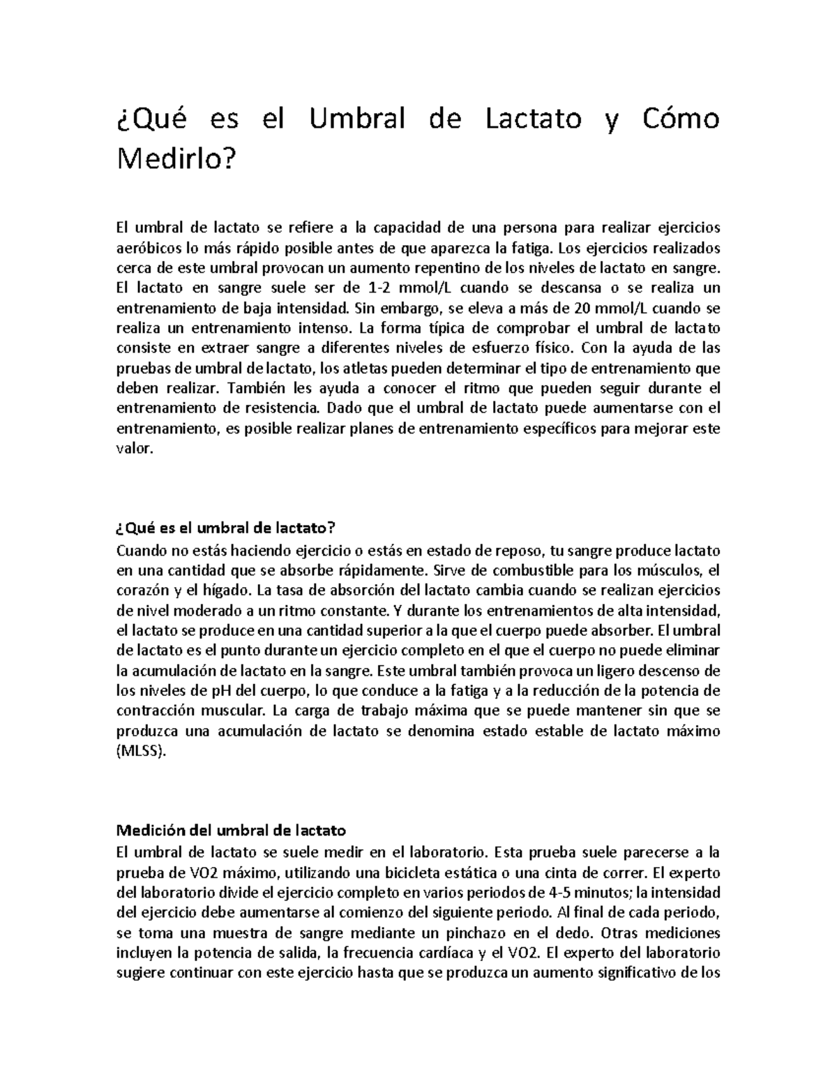 Qu Ã© es el Umbral de Lactato y CÃ³mo Medirlo - ¿Qué es el Umbral de Lactato y Cómo Medirlo? El ...