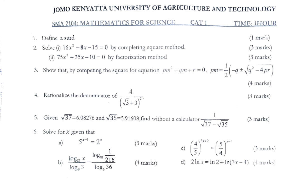 CAT 1 SMA 2104 - Very helpful quiz - JOMO KENYATTA UNIVERSITY OF ...