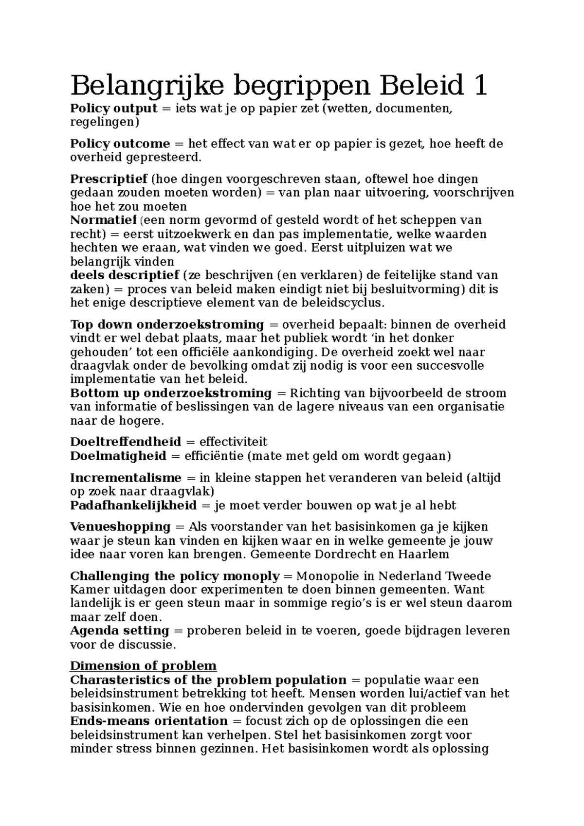 Belangrijke begrippen Beleid 1 hoorcollege 1, 2 en 3 - Beleid 1 ...