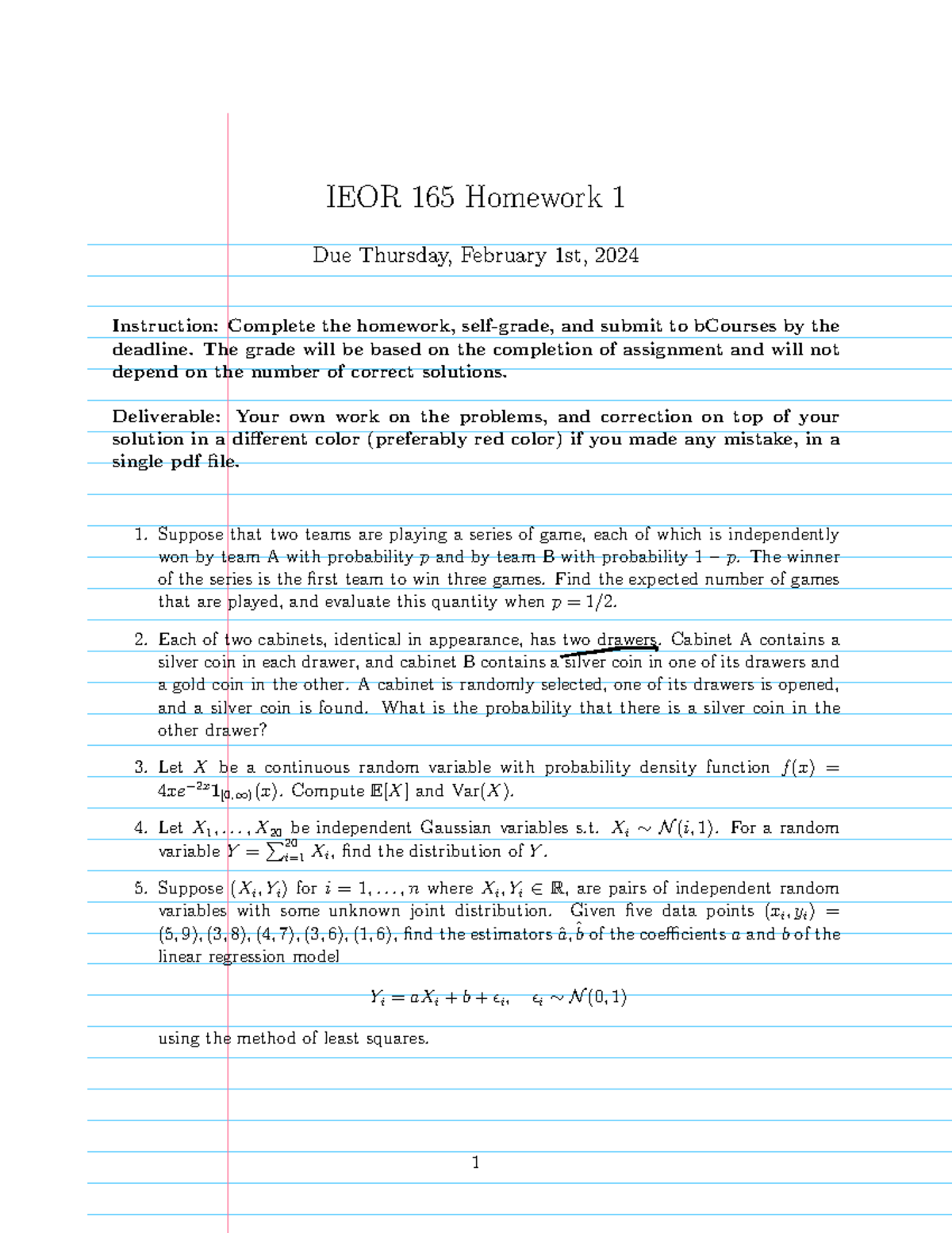 IEOR165 HW1 Spring 2024 - IEOR 165 Homework 1 Due Thursday, February ...
