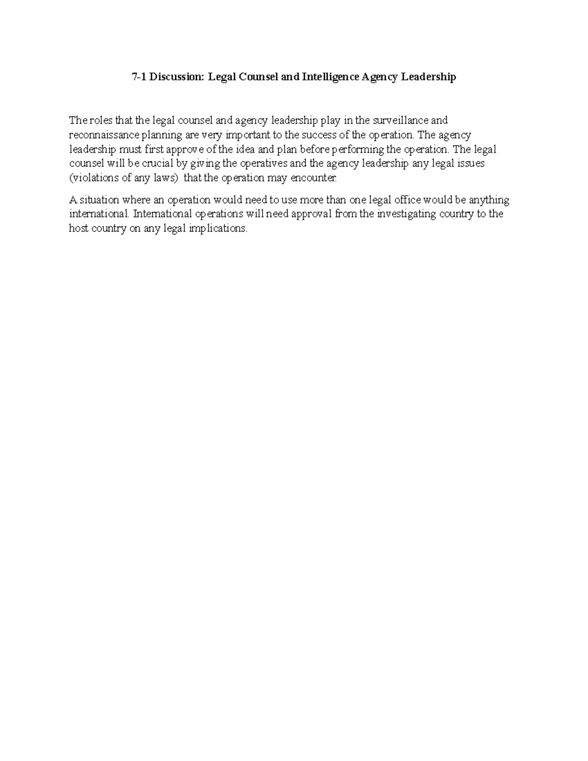 7-1 Discussion - Coursework - 7-1 Discussion: Legal Counsel and ...