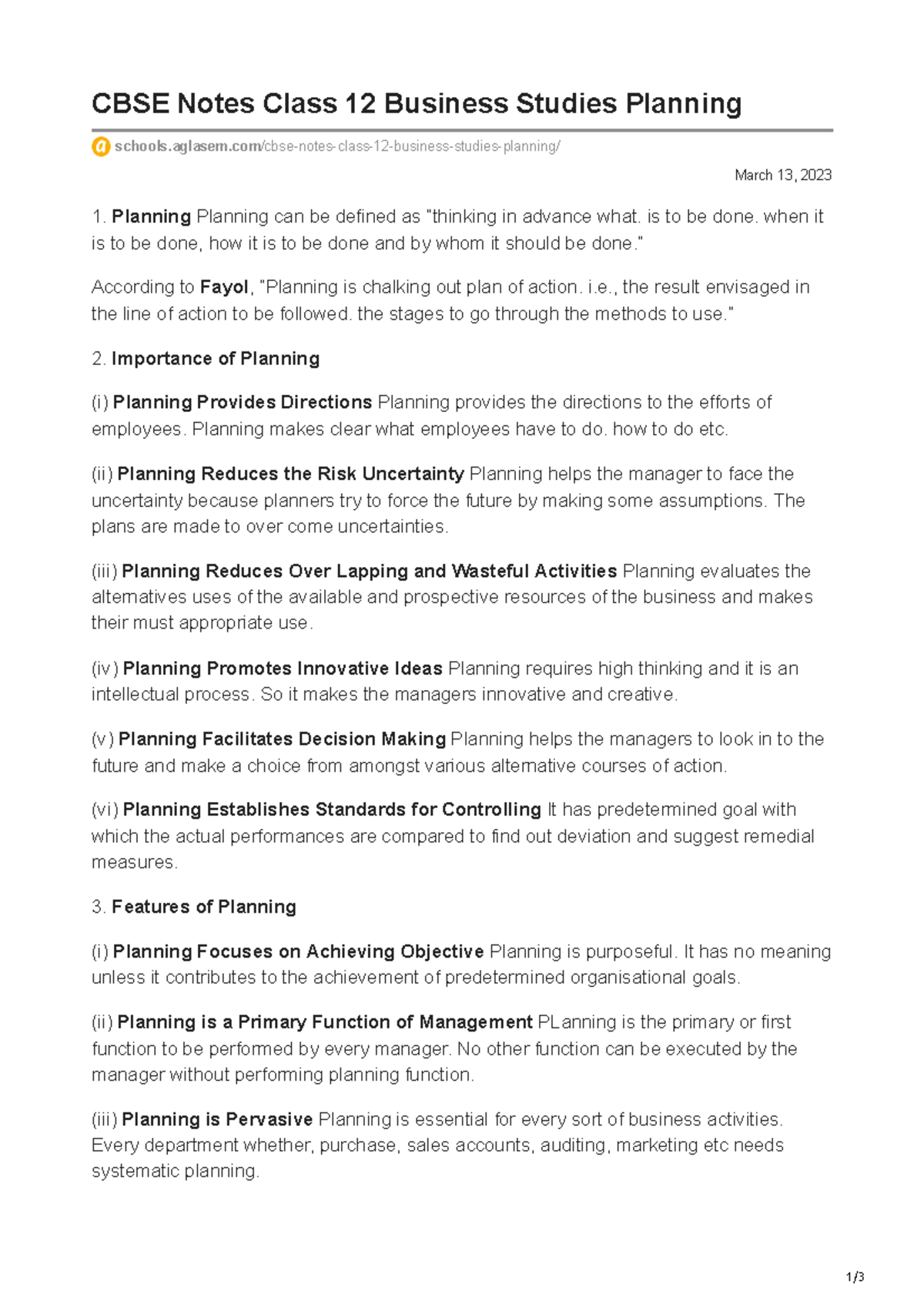 Schools.aglasem.com-CBSE Notes Class 12 Business Studies Planning - 1 ...