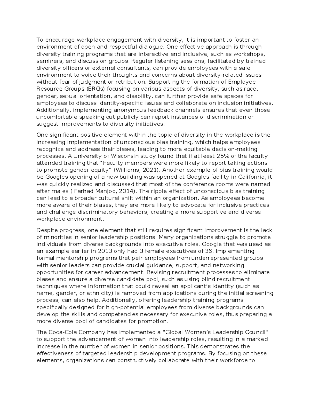 IDS 400 Module 3 - Assignment - To encourage workplace engagement with ...