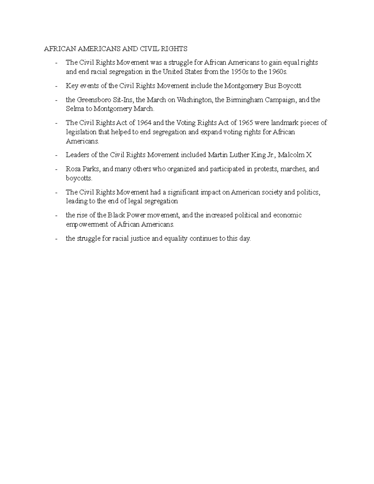 African Americans AND Civil Rights Notes 2 - AFRICAN AMERICANS AND ...