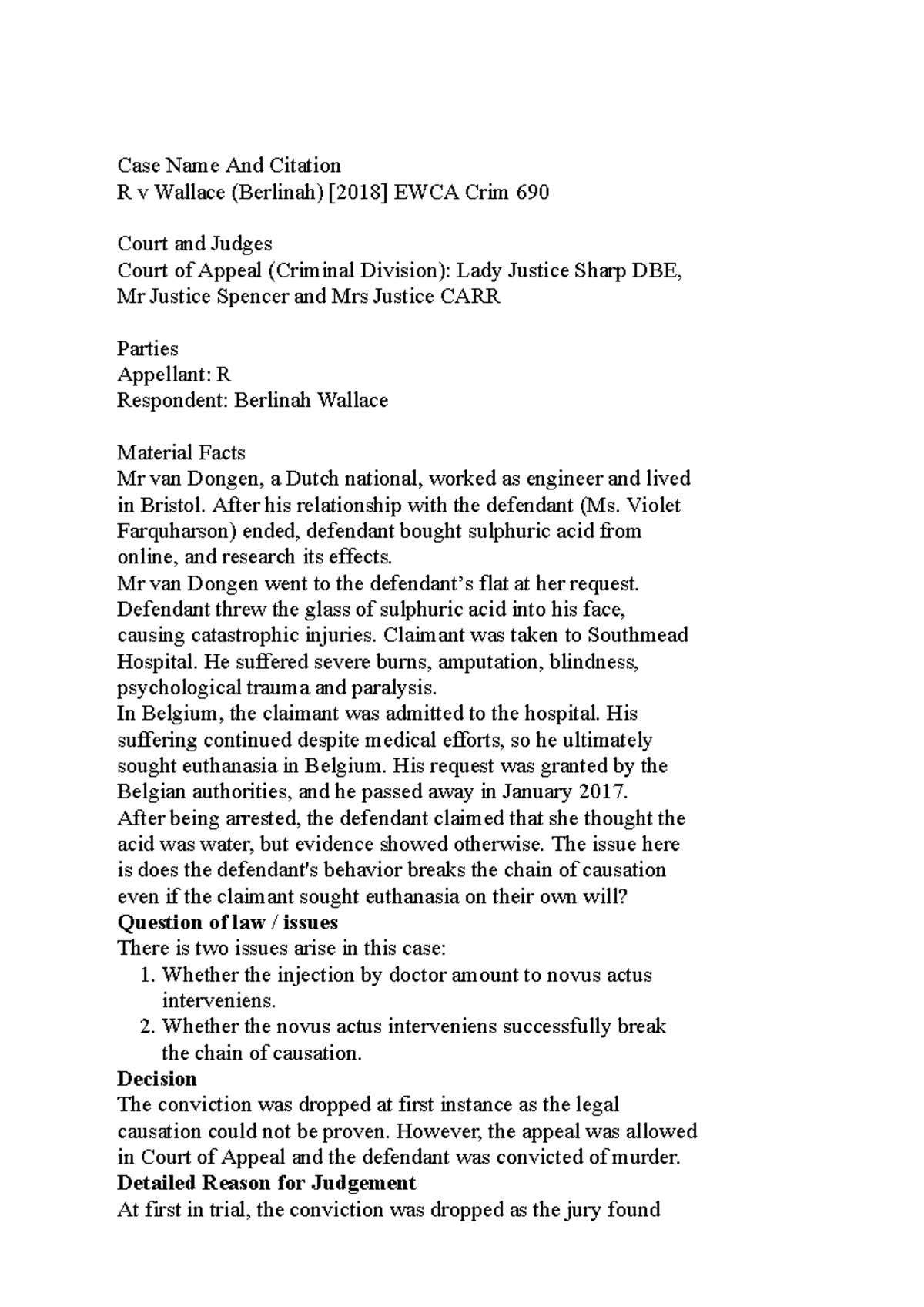 R v Wallace - nothing - Case Name And Citation R v Wallace (Berlinah ...