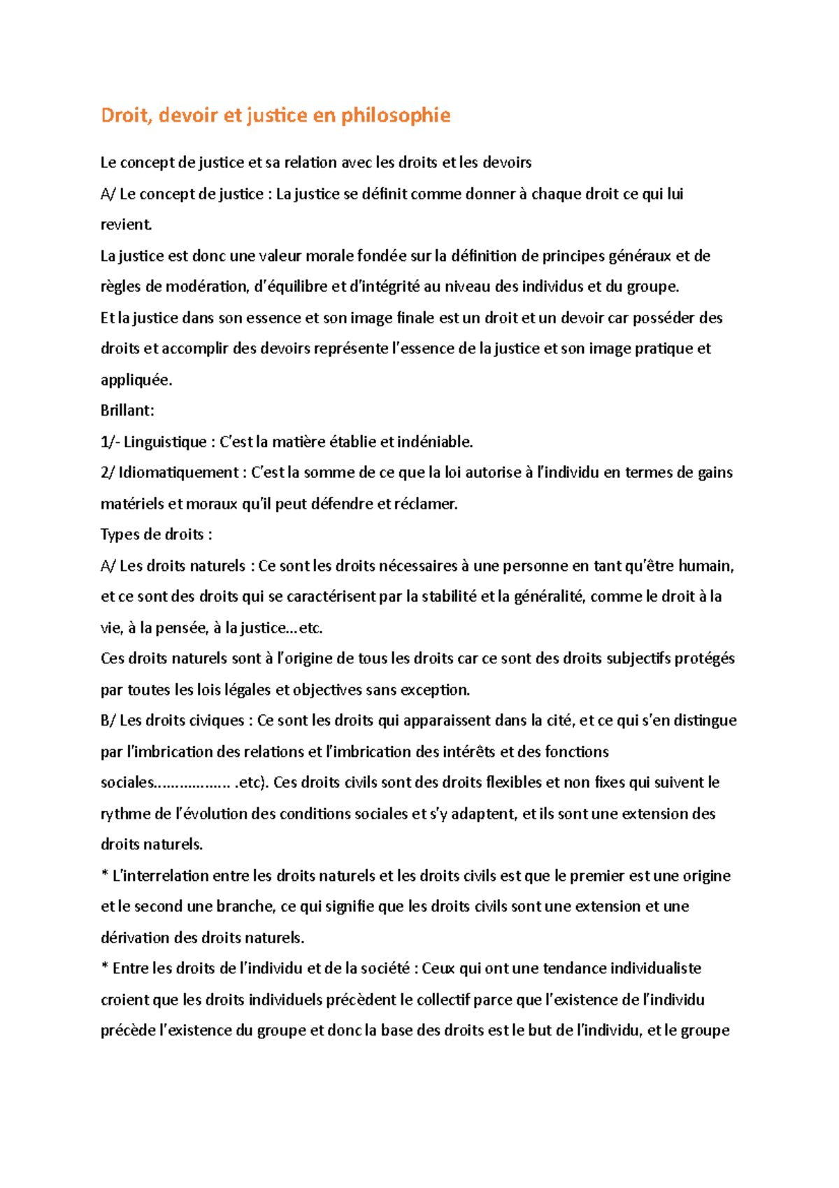 Droit, devoir et justice en philosophie - La justice est donc une ...