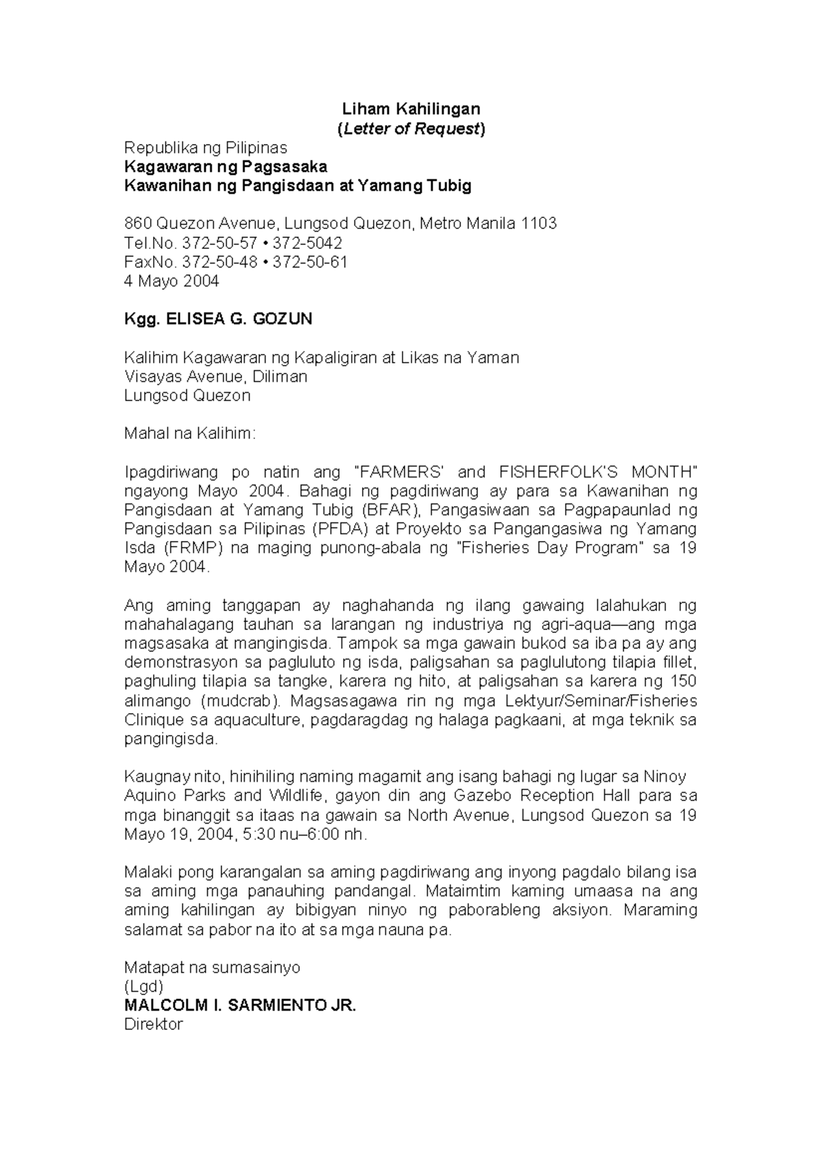 Liham Kahilingan - FOR STUDY PURPOSES - Liham Kahilingan (Letter of ...