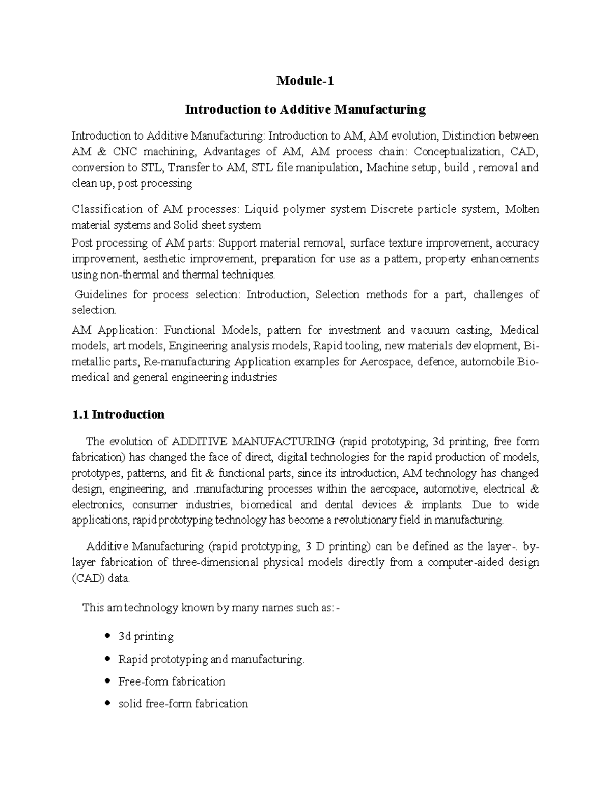 Module-1 - additive manufacturing notes - Module- Introduction to ...