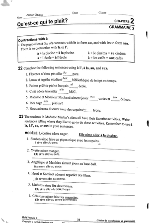 French 1 Unit 4 - Days of the week, Preferer, Adjectives as nouns - Studocu