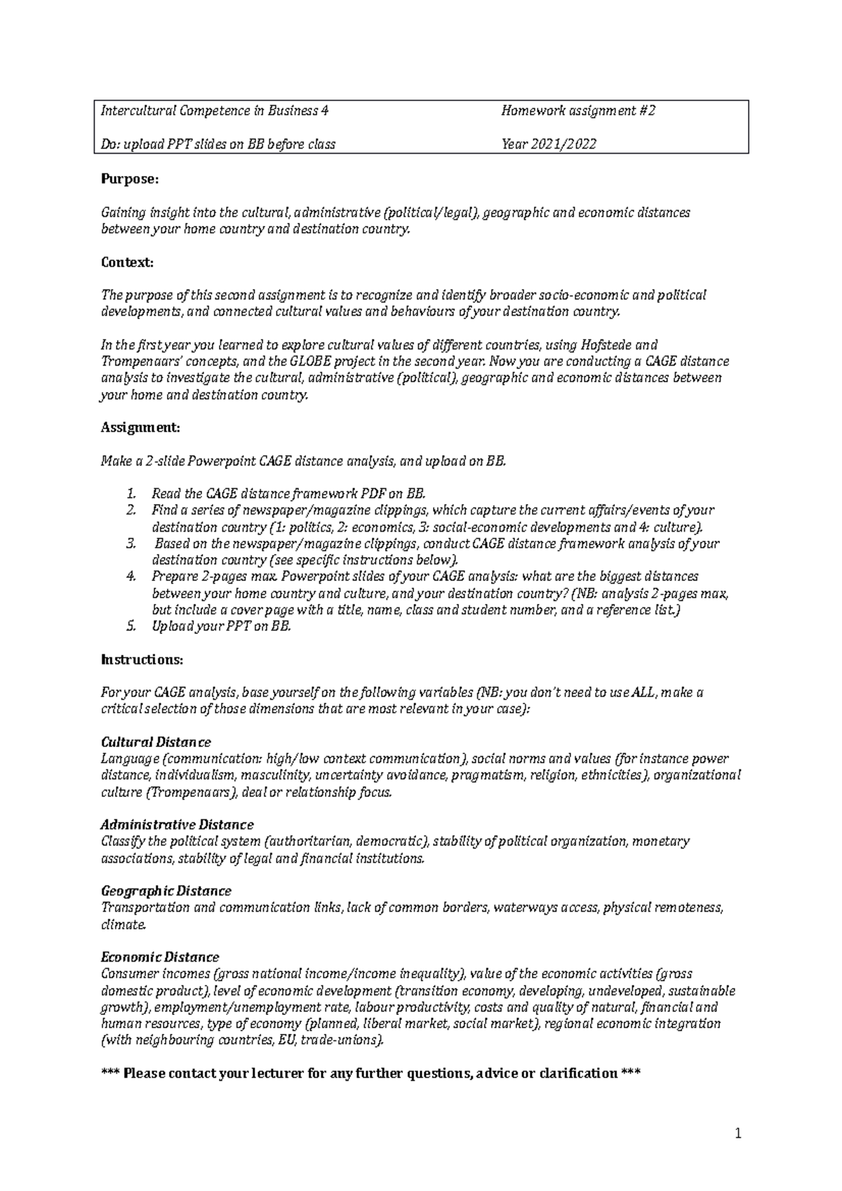 ICB4 Assignment Workshop 2 2021 2022 - Intercultural Competence in ...