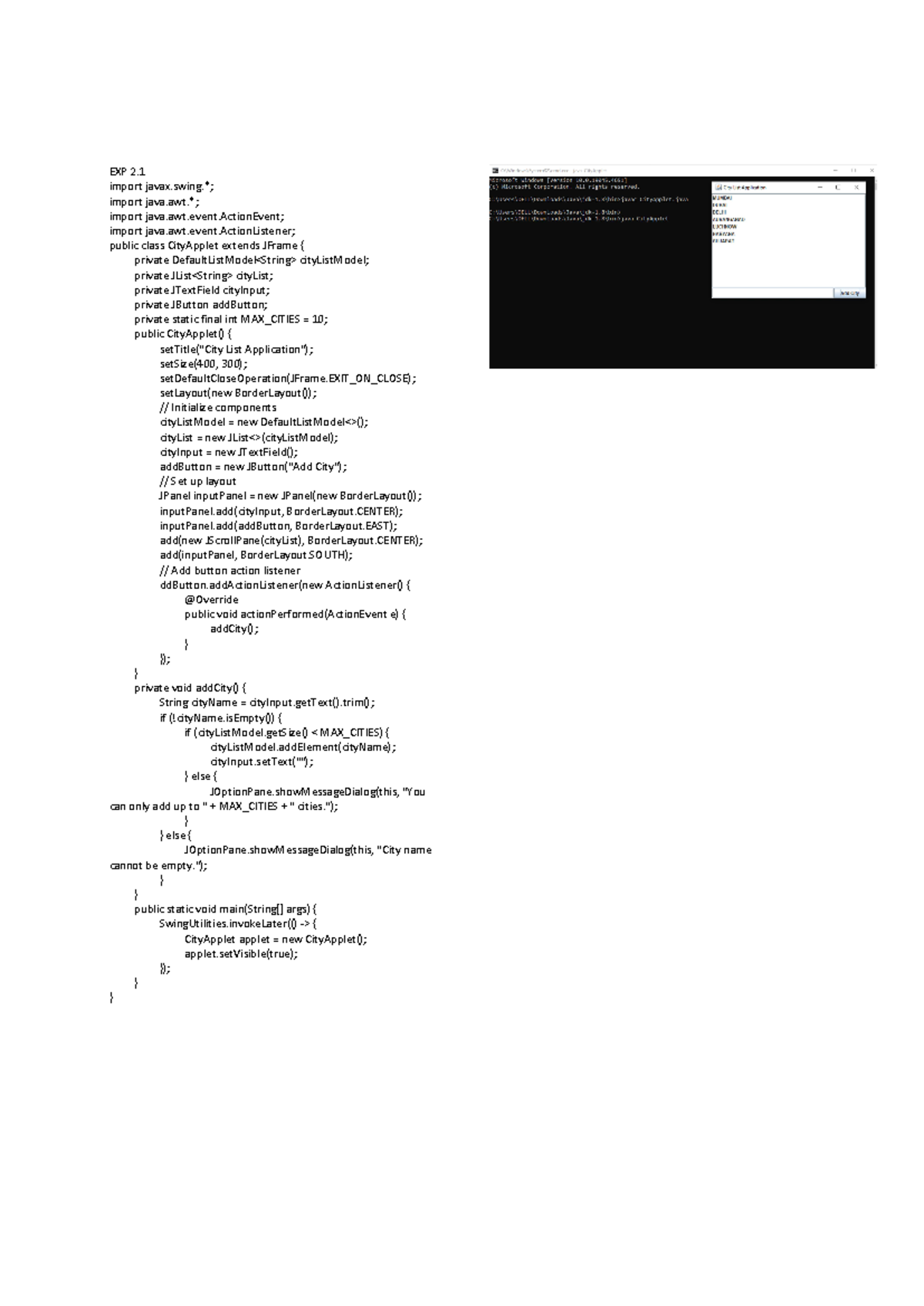 Exp 2 - p2 is best - EXP 2. import javax.; import java.; import java.awt.event; import - Studocu