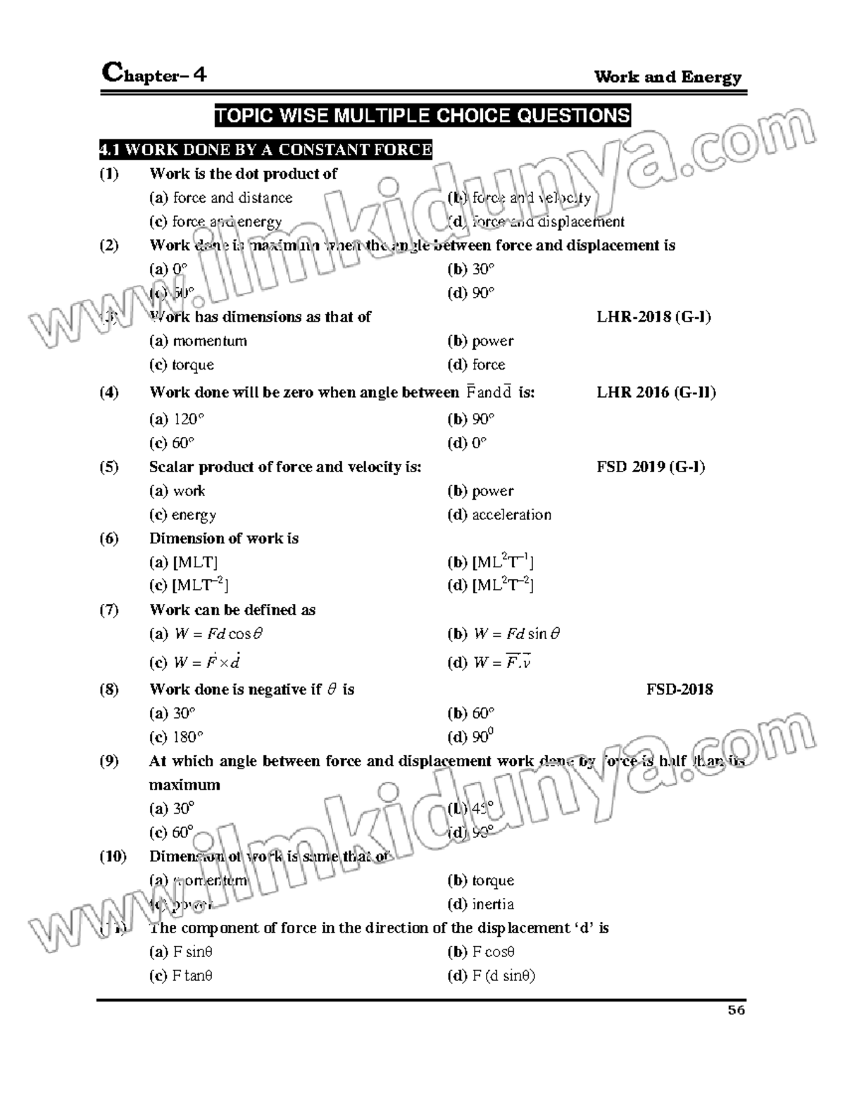 11th class notes 2024 physics ch 4 - TOPIC WISE MULTIPLE CHOICE ...