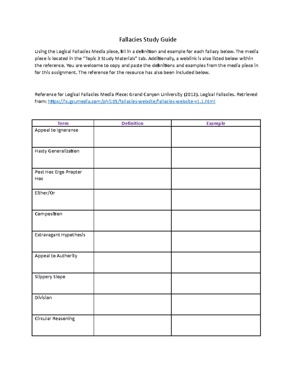 Fallacy Study Guide-v1 - Fallacies Study Guide Using the Logical ...
