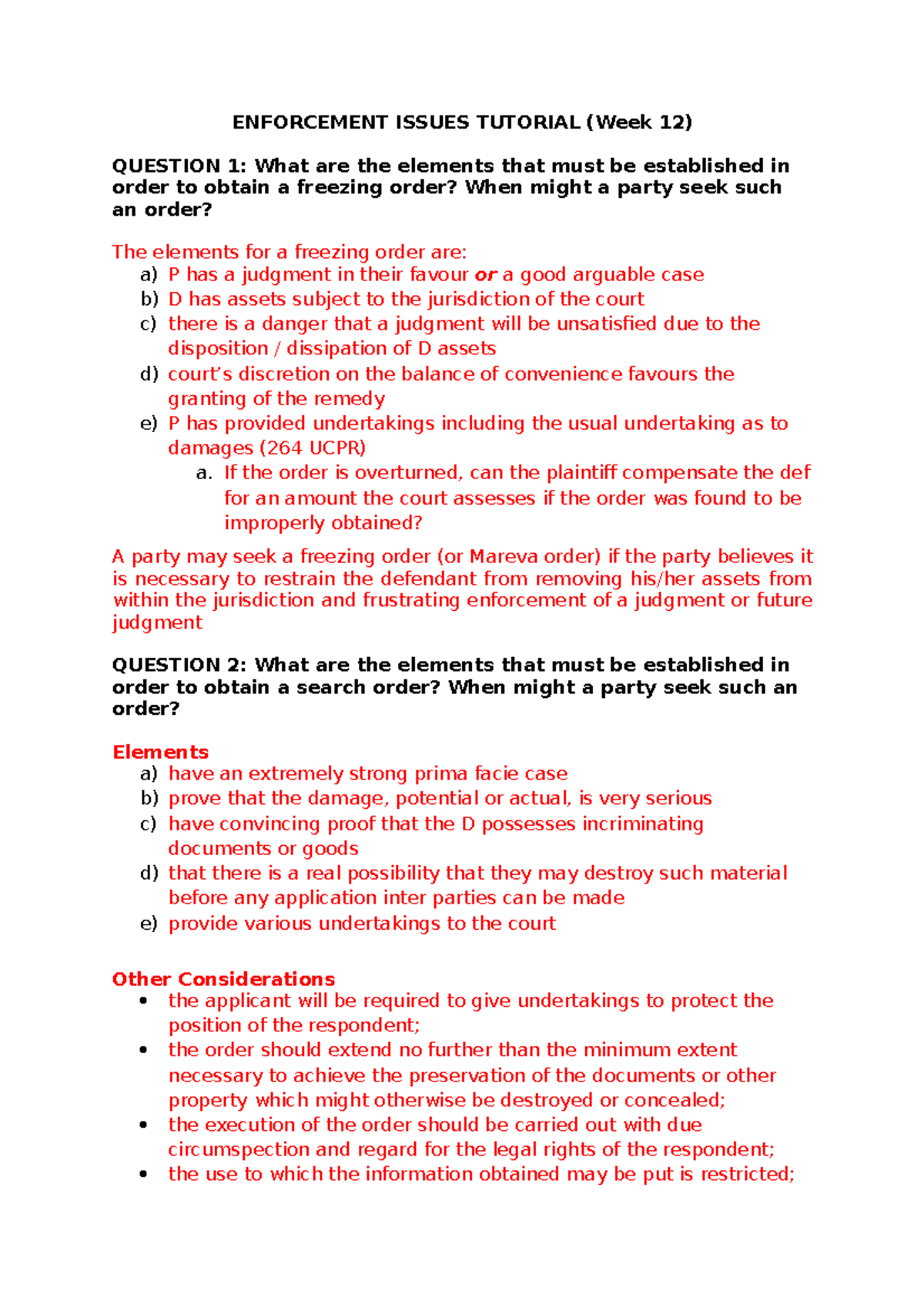 Week 12 Tutorial - ENFORCEMENT ISSUES TUTORIAL (Week 12) QUESTION 1 ...