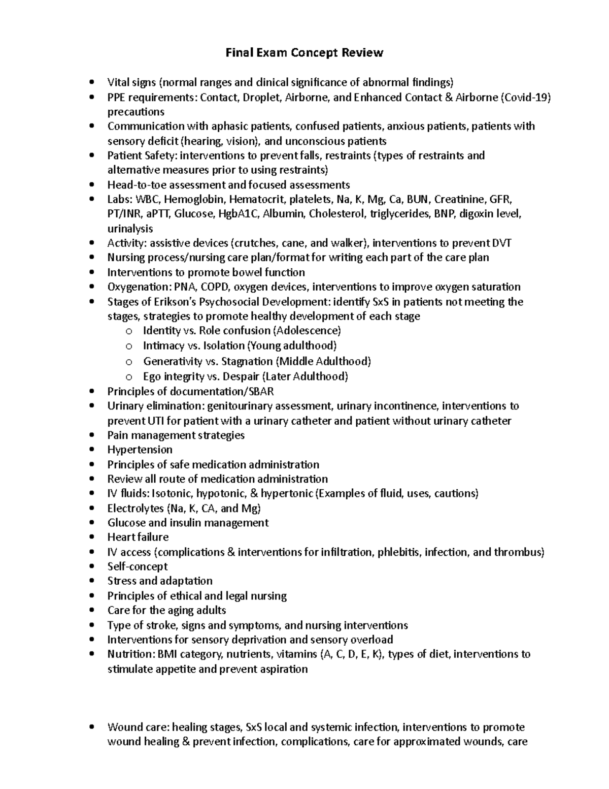 Final Exam Concept Review-6 - Final Exam Concept Review Vital signs (normal ranges and clinical ...
