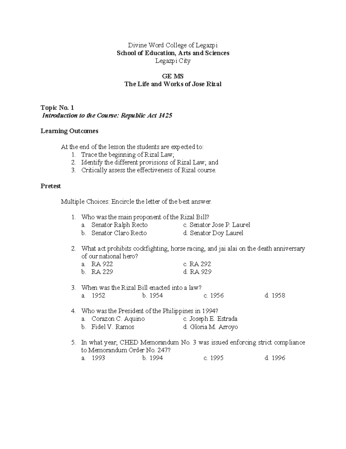 Mod 1 - Xzadasd - Divine Word College of Legazpi School of Education ...