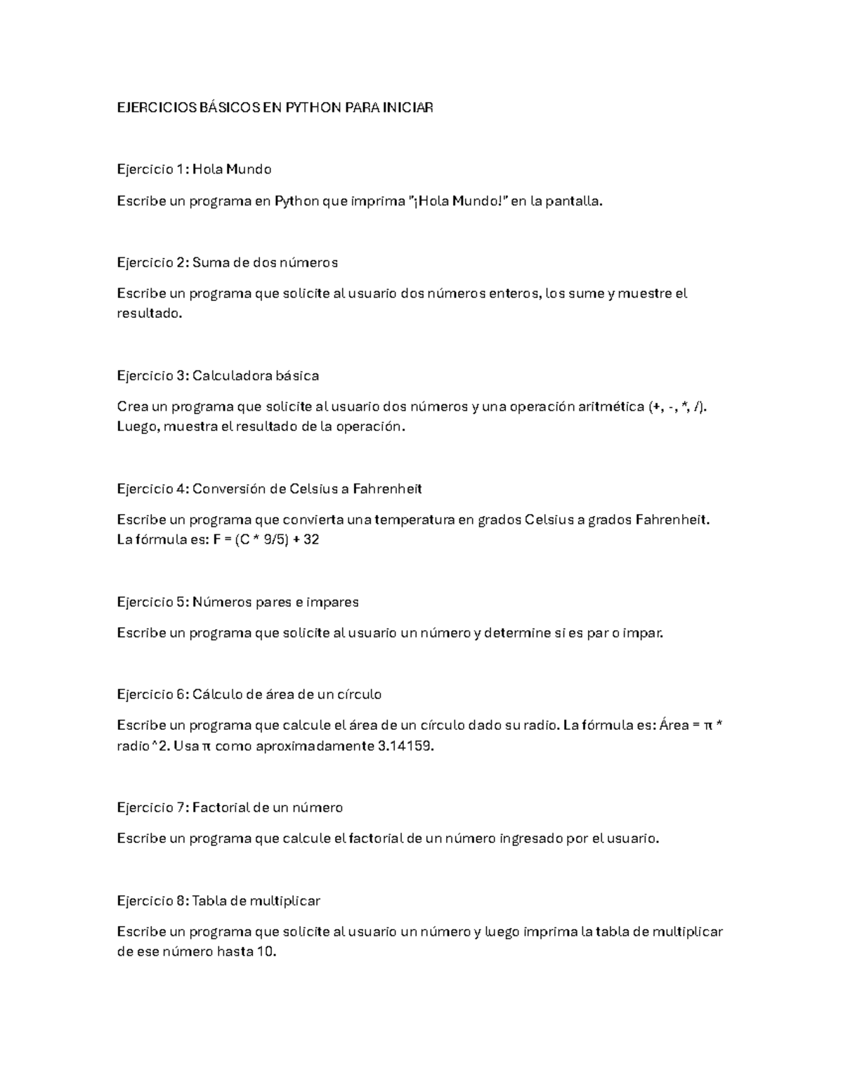Ejercicios Básicos EN Python PARA Iniciar - EJERCICIOS BÁSICOS EN ...