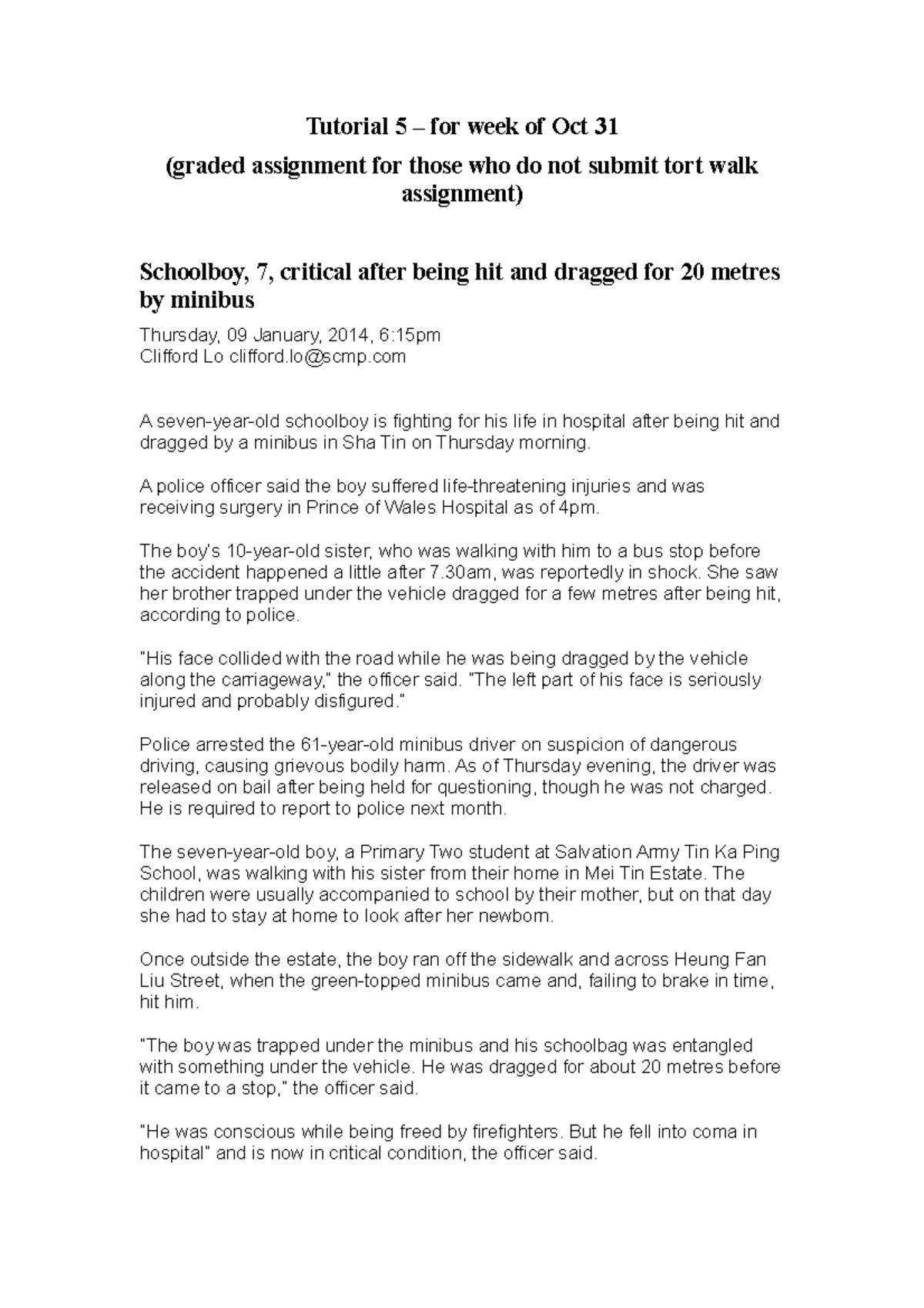 T5 - Tutorial 5 summary - Tutorial 5 – for week of Oct 31 (graded ...