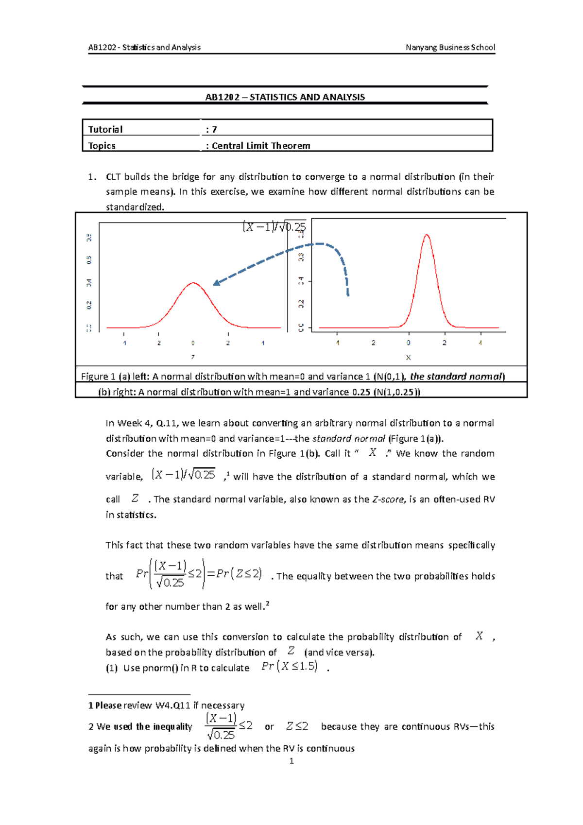 AB1202 Tutorial qns week 7 - AB1202 – STATISTICS AND ANALYSIS Tutorial ...