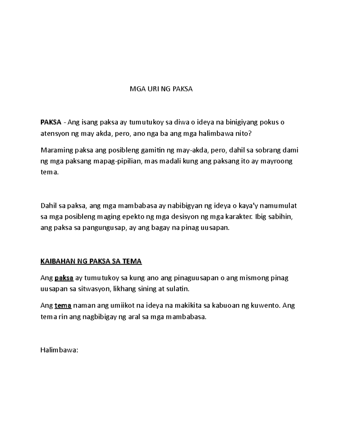 MGA URI NG Paksa - Good - MGA URI NG PAKSA PAKSA - Ang isang paksa ay ...