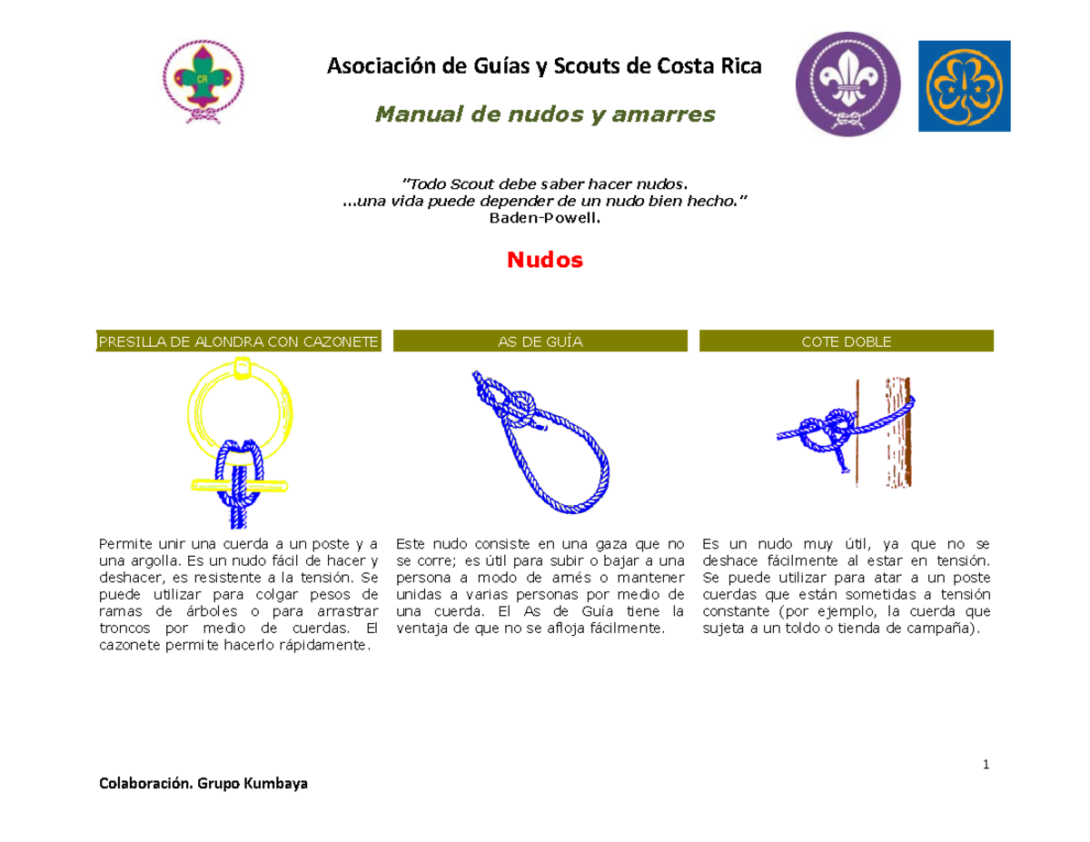 manual de nudos amarres y anclajes - Manual de nudos y amarres 1 "Todo Scout debe saber hacer ...