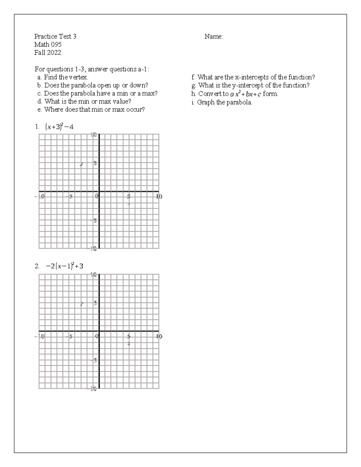 Math 095 Practice T3 F22 - Practice Test 3 Name: Math 095 Fall 2022 For ...