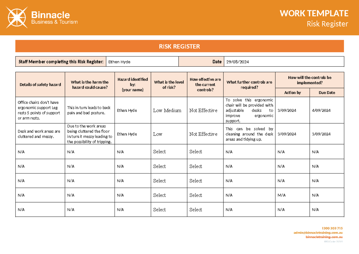 20240829 HYDE Risk register 1 - WORK TEMPLATE Risk Register RISK ...