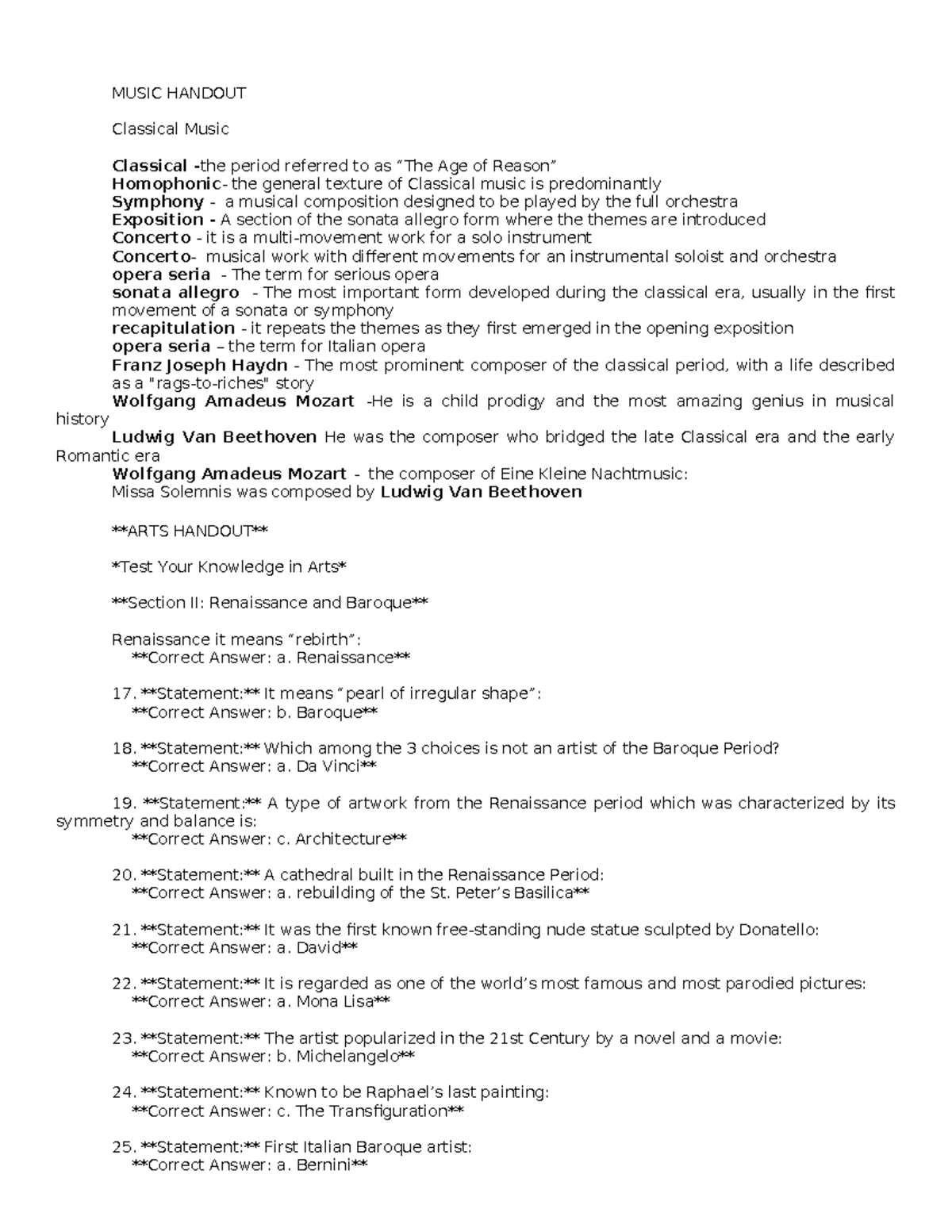 Mapeh-9-EXAM - PHYSICAL EDUCATION AND HEALTH - MUSIC HANDOUT Classical ...