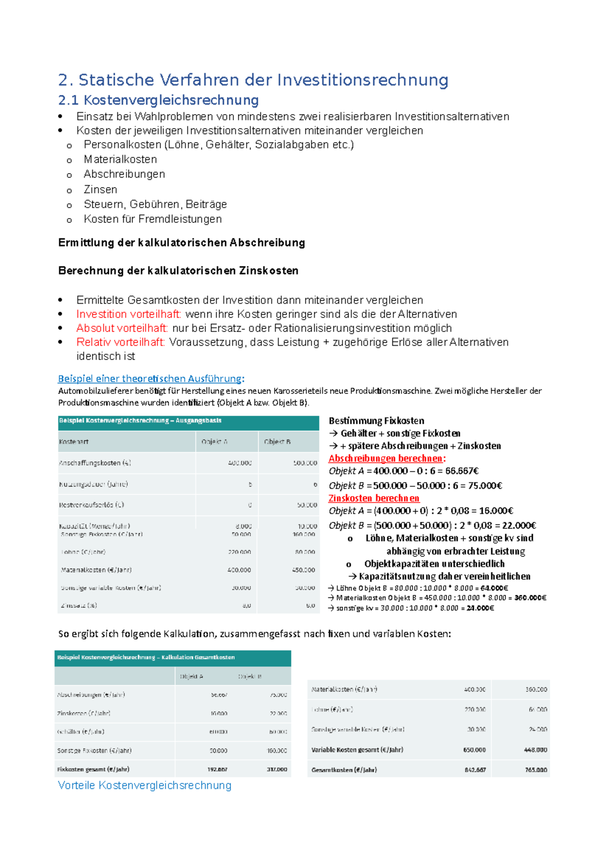 Lektion 2 Investition - 2. Statische Verfahren der Investitionsrechnung ...