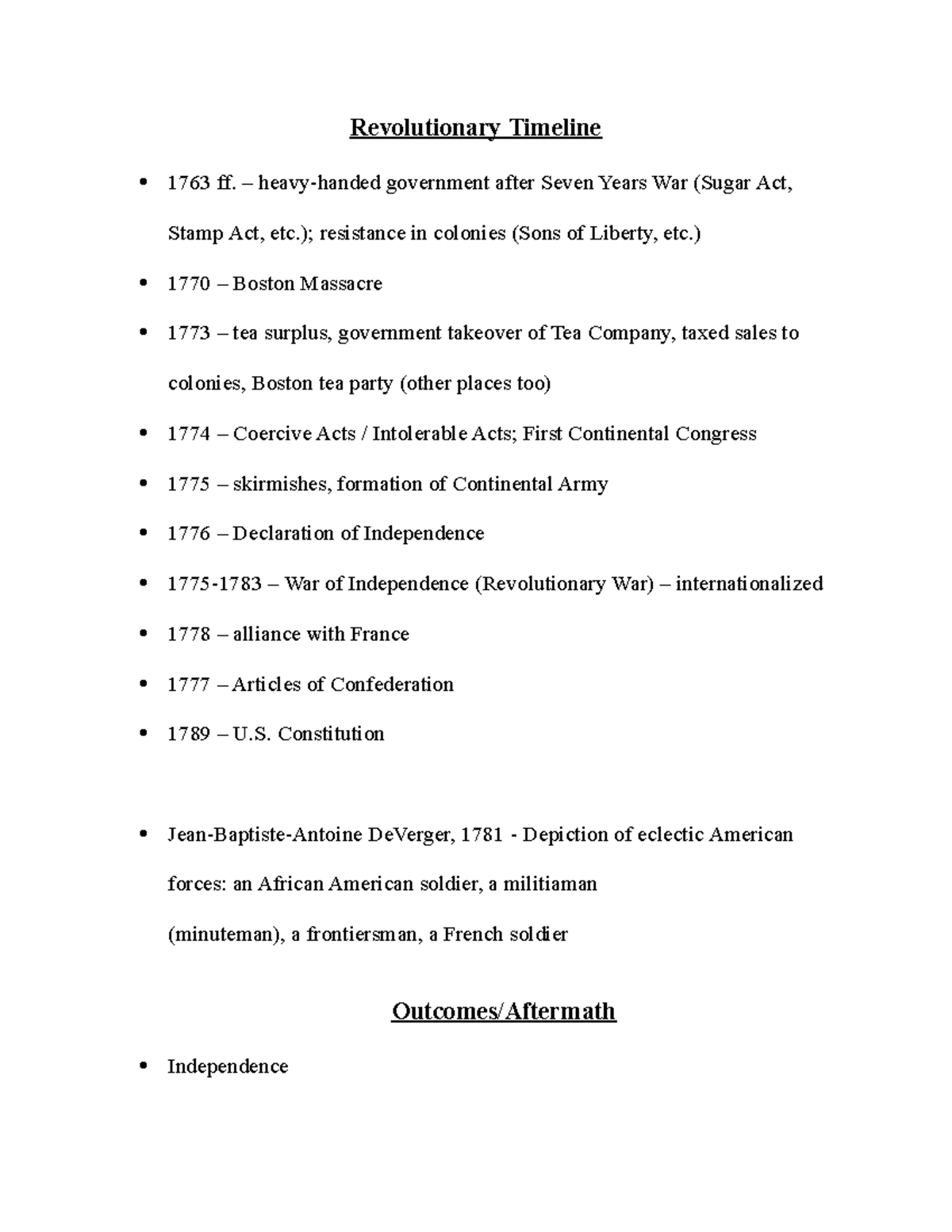 Session 4 - Timeline of Revolutionary War - Aftermath of war - Survey ...