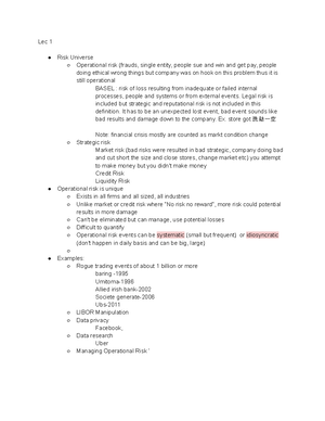 Assignment 1 OR Events-1 - ERMCPS5340: Operational Risk Management ...