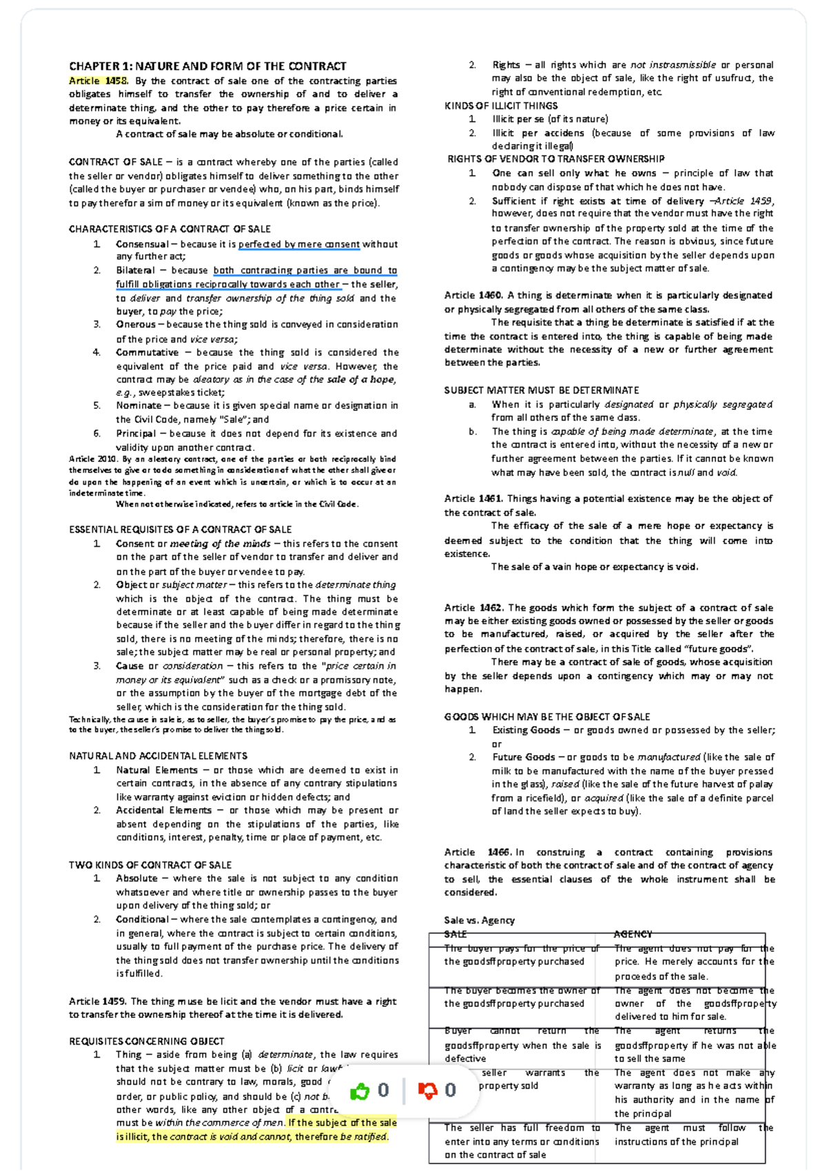 Law on Sales - CHAPTER 1: NATURE AND FORM OF THE CONTRACT Article 1458 ...