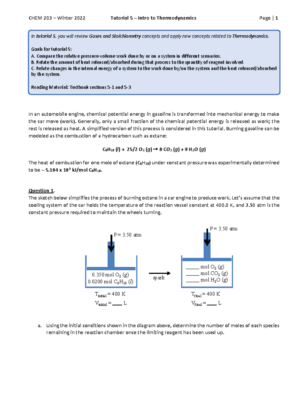 Tutorial 5 - Practice Questions - CHEM 203 - UCalgary - Studocu