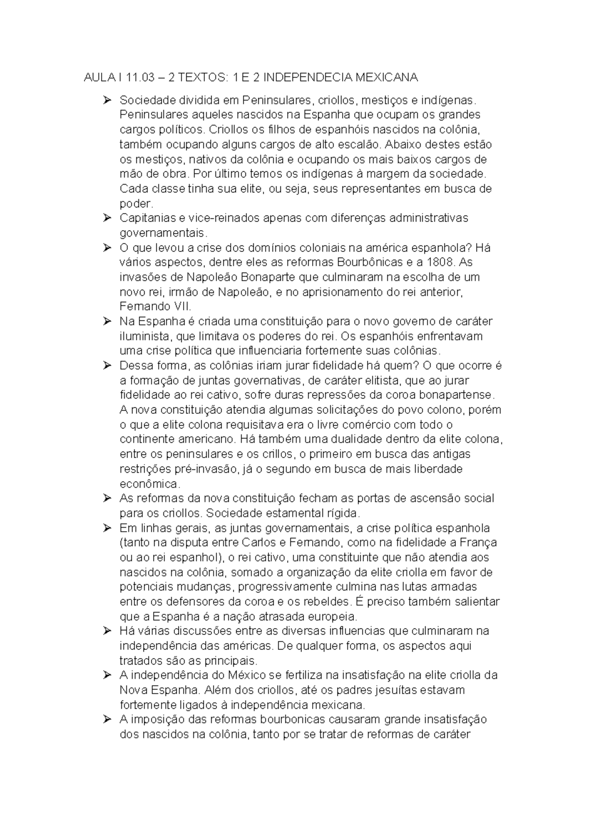 AULA I 11.03 – 2 Textos 1 E 2 Independecia Mexicana - AULA I 11 – 2 ...